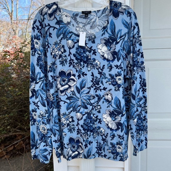 Talbots | Sweaters | Nwt Talbots Pretty Blues White Floral Long Sleeve ...